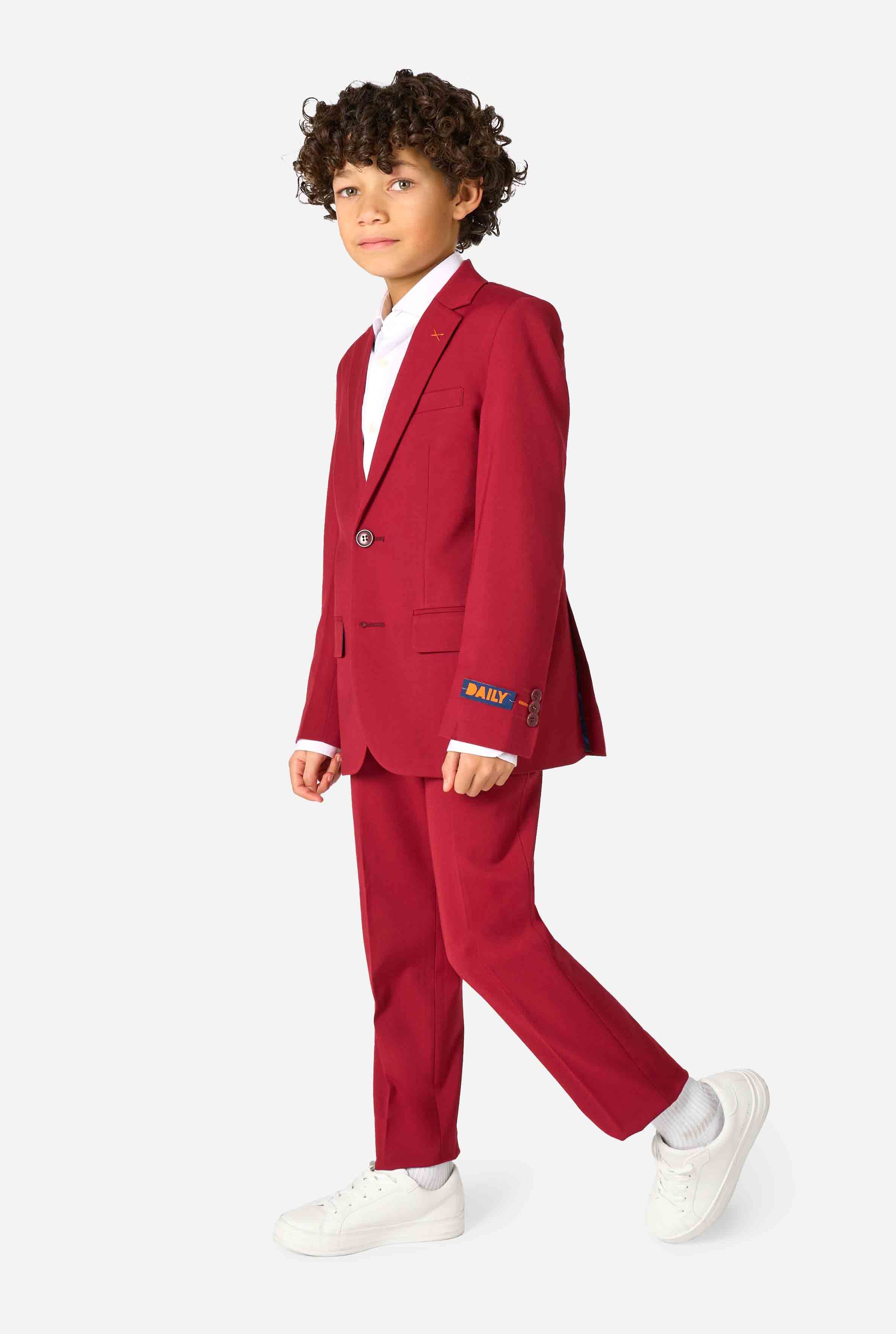 Bright Burgundy Boys Suit | Red suit kids | OppoSuits Daily